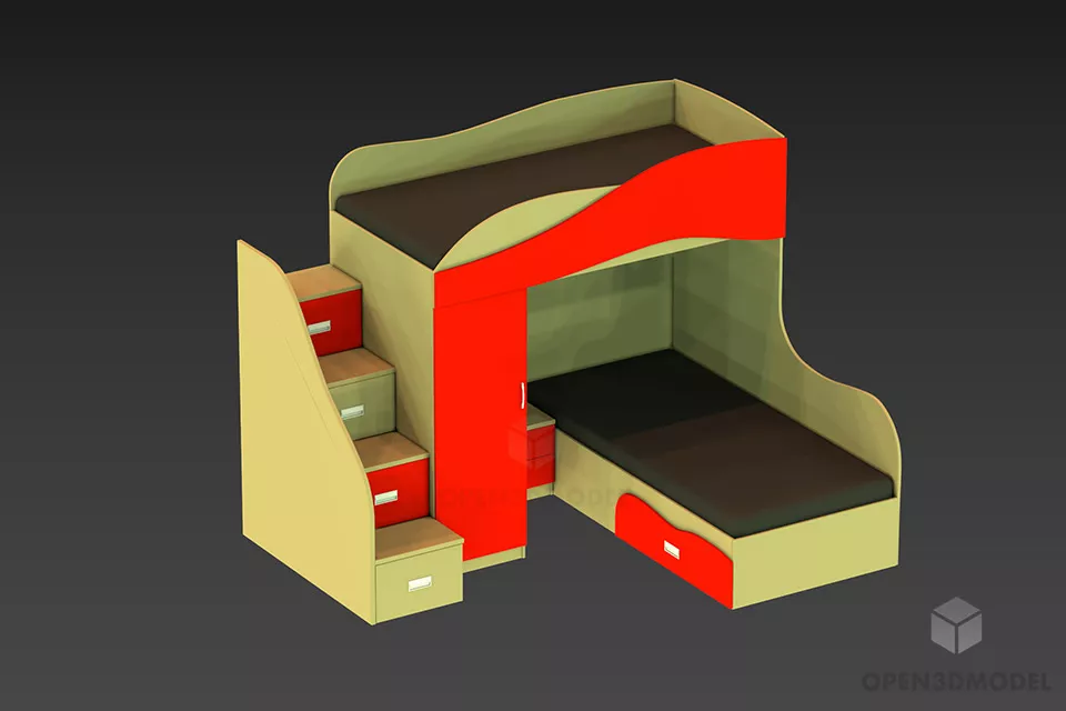 Простая детская кровать Бесплатная 3D модель - .3ds, .Gsm, .Max ...